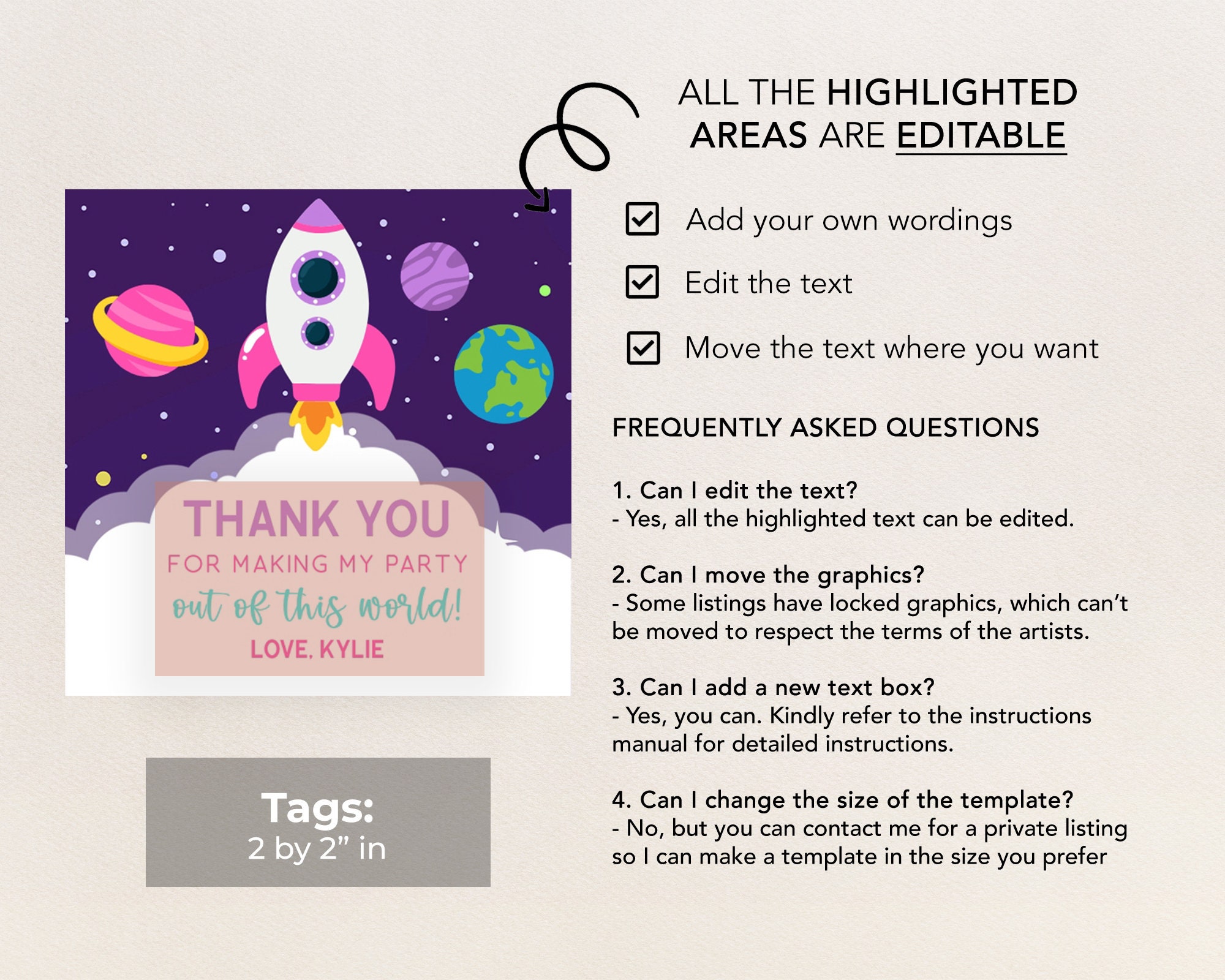 EDITABLE Space Birthday Thank You for Coming Gift Tag, Galaxy Party ...