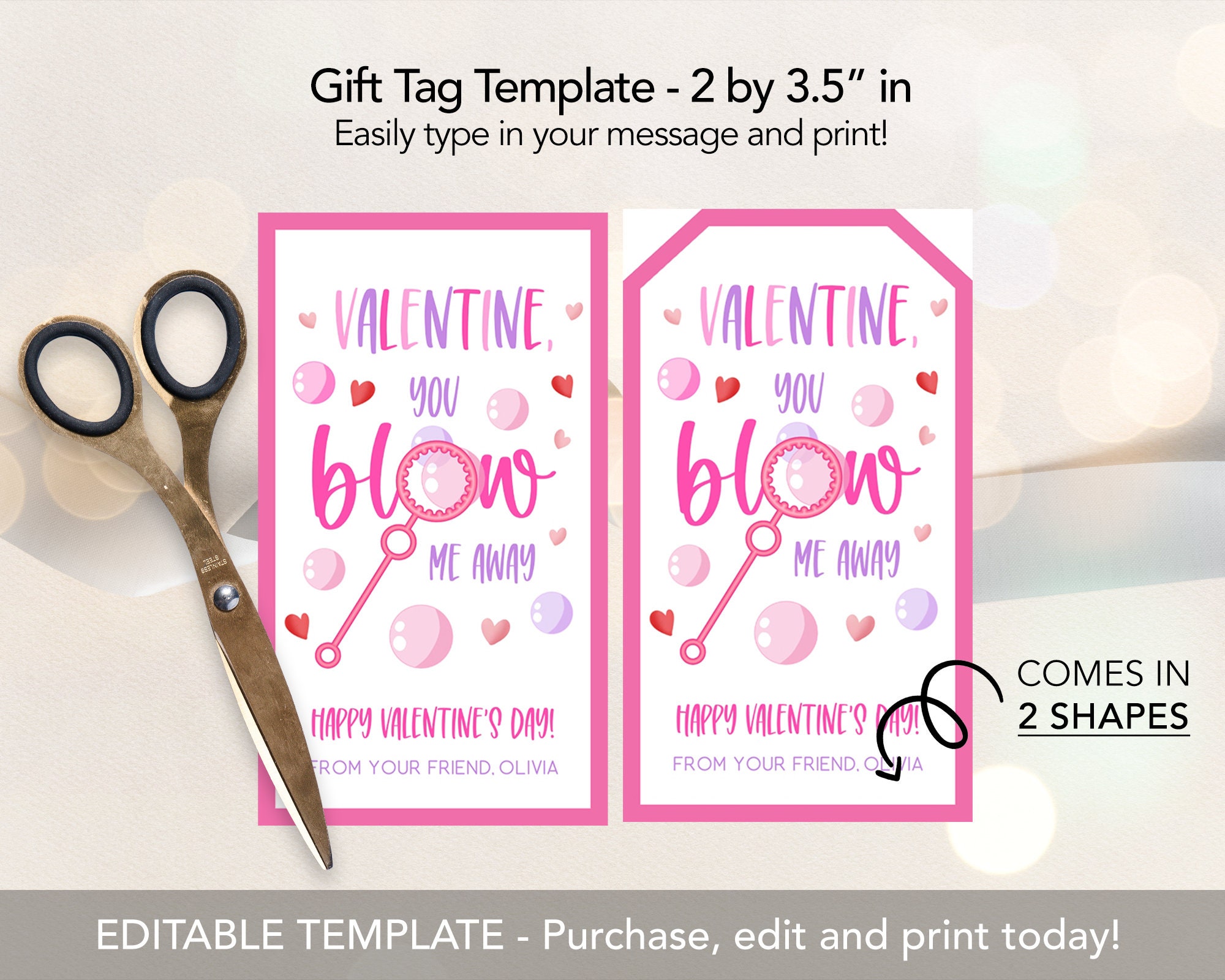 EDITABLE Bubbles Valentine Gift Tag You Blow Be Away | Etsy