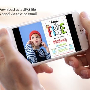 High Five Birthday Invitation With Photo, Editable Hi Five Invite ...