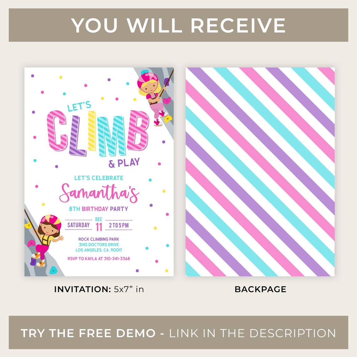 Rock Climbing Birthday Invitation, Editable Indoor Climbing Party ...