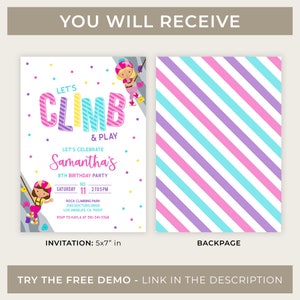 Rock Climbing Birthday Invitation, Editable Indoor Climbing Party ...