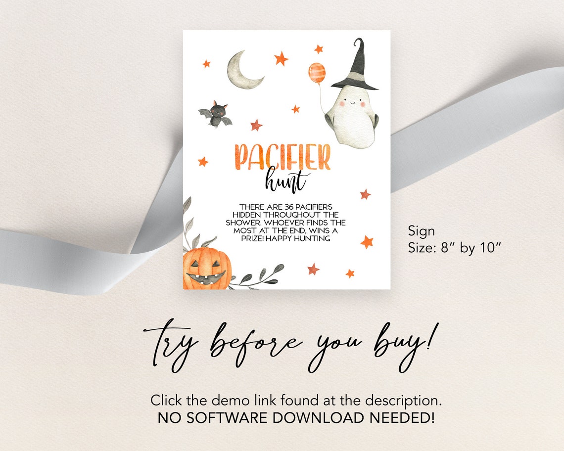 Little Boo Baby Shower Pacifier Hunt Game Sign Editable Ghost - Etsy