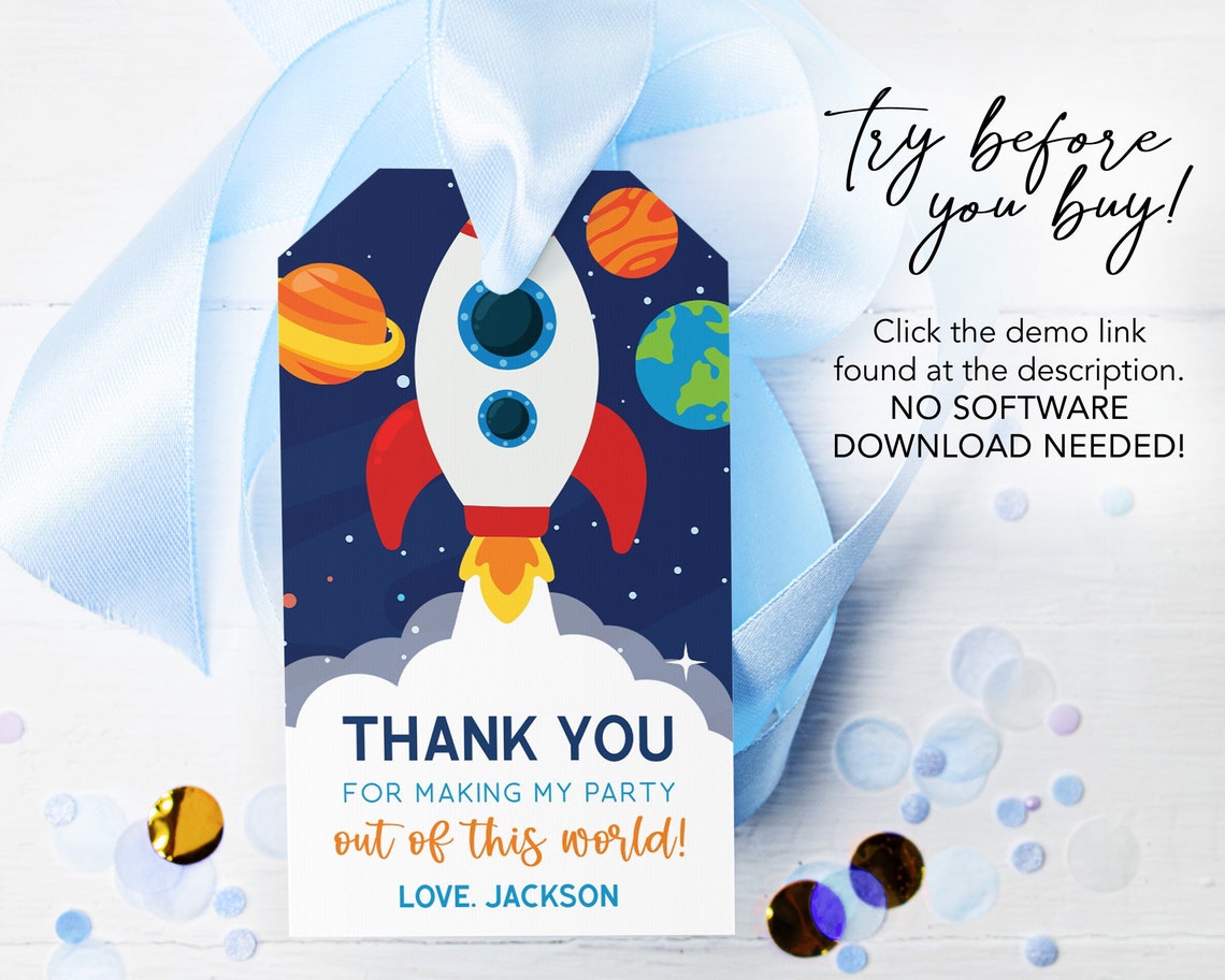 EDITABLE Space Birthday Thank You for Coming Gift Tag Galaxy - Etsy