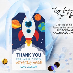 EDITABLE Space Birthday Thank You for Coming Gift Tag, Galaxy Party ...