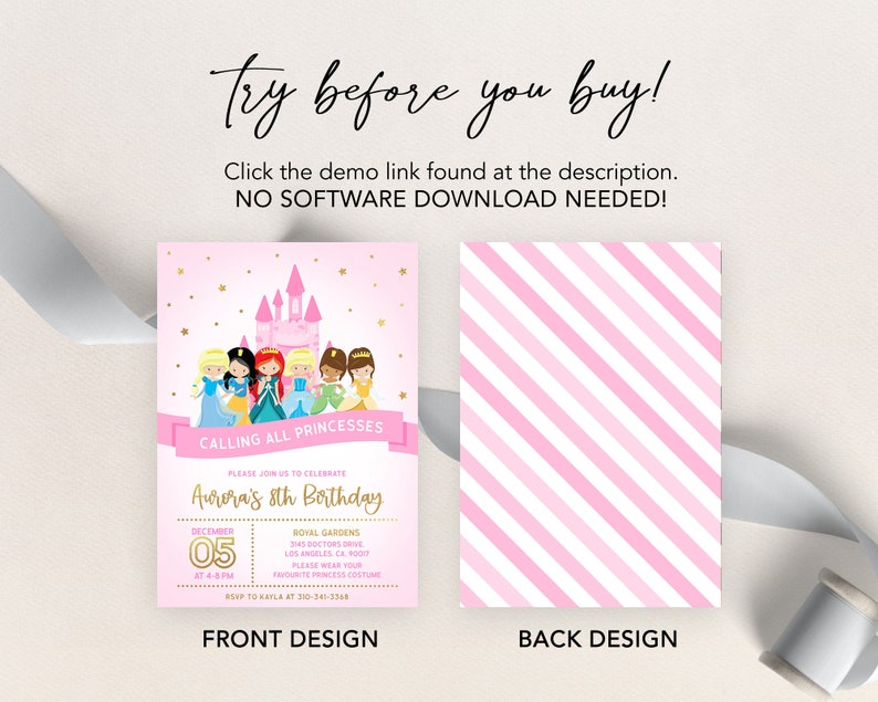 Princess Birthday Invitation EDITABLE Castle Party Invite - Etsy