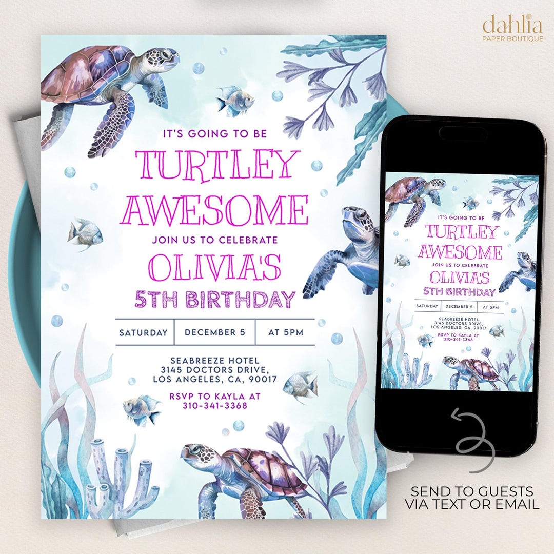 Editable Sea Turtle Birthday Invitation, Under the Sea Party Template ...