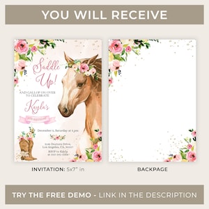 EDITABLE Horse Birthday Invitation, Saddle up Cowgirl Invite Template ...