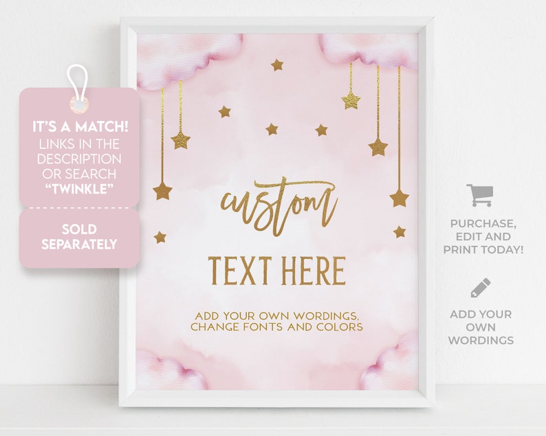 Twinkle Twinkle Little Star Welcome Sign, EDITABLE Moon and Stars Baby ...