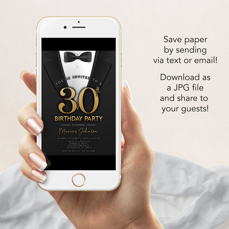 Tuxedo Birthday Invitation, Editable Black Tie Suit Birthday Invite ...