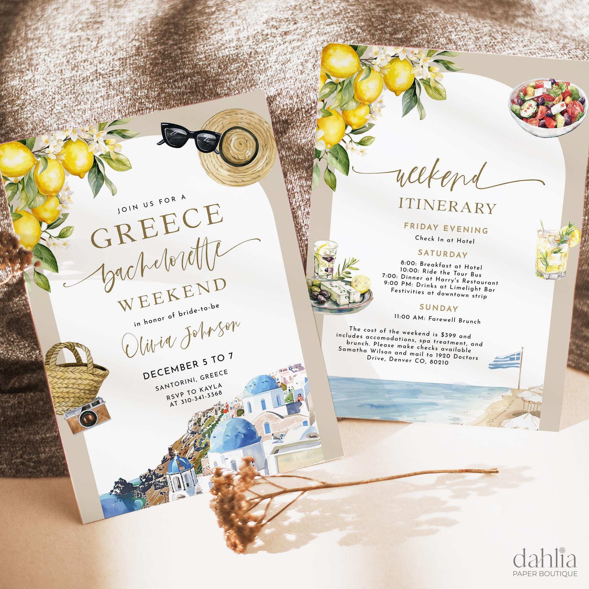 Greece Bachelorette Party, Santorini Bachelorette Weekend Invite ...