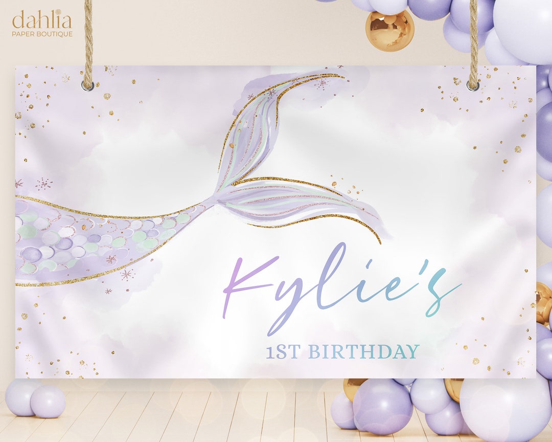 Mermaid Birthday Backdrop, EDITABLE Under the Sea Party Banner Template ...