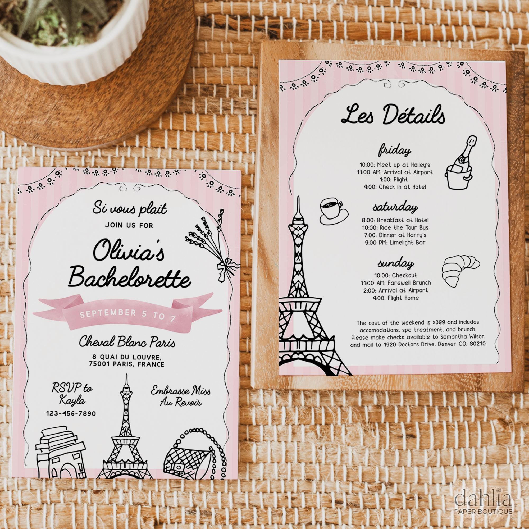 Hand Drawn Paris Bachelorette Invitation, Editable Coquette French ...