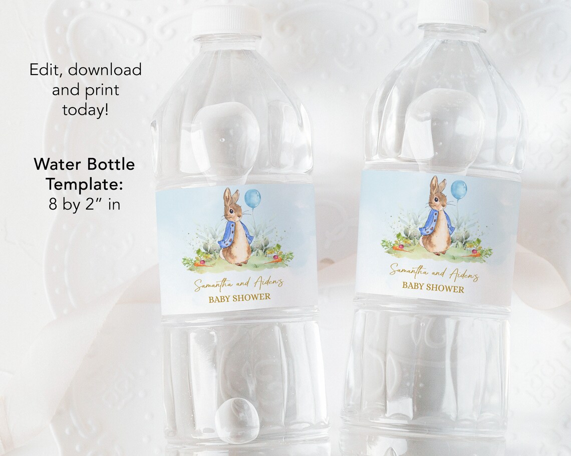 EDITABLE Peter Rabbit Baby Shower Water Bottle Sticker Label - Etsy