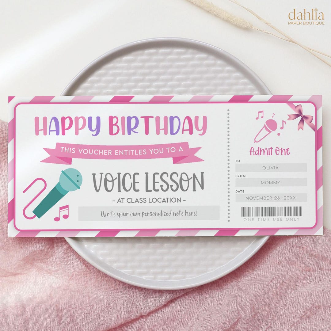 Voice Lessons Gift Certificate, Editable Birthday Surprise Template ...