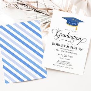 Graduation Party Invitation Template Editable, Blue Graduation ...