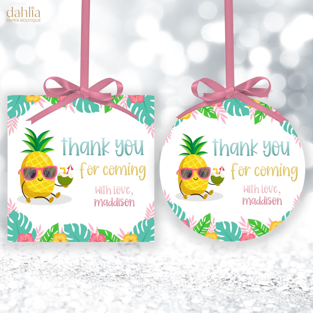 Pineapple Birthday Thank You for Coming Gift Tag, EDITABLE Hawaiian ...