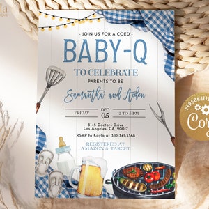 Editable Blue Baby-q Baby Shower Invitation, Backyard Couples Baby ...
