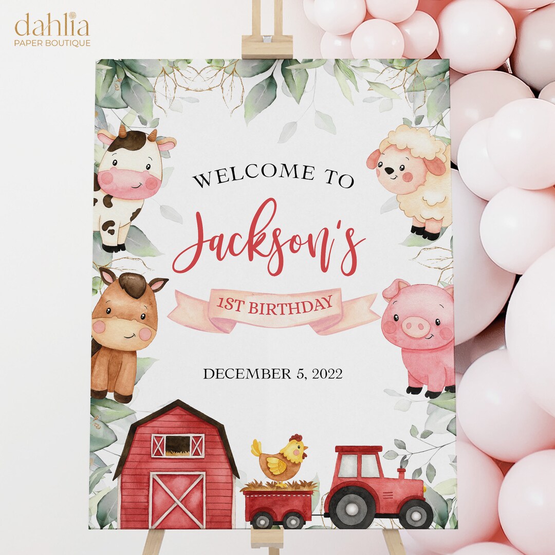 Farm Birthday Welcome Sign, EDITABLE Barn Animal Kid's Party Banner ...