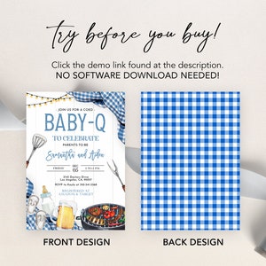 Editable Blue Baby-q Baby Shower Invitation, Backyard Couples Baby ...