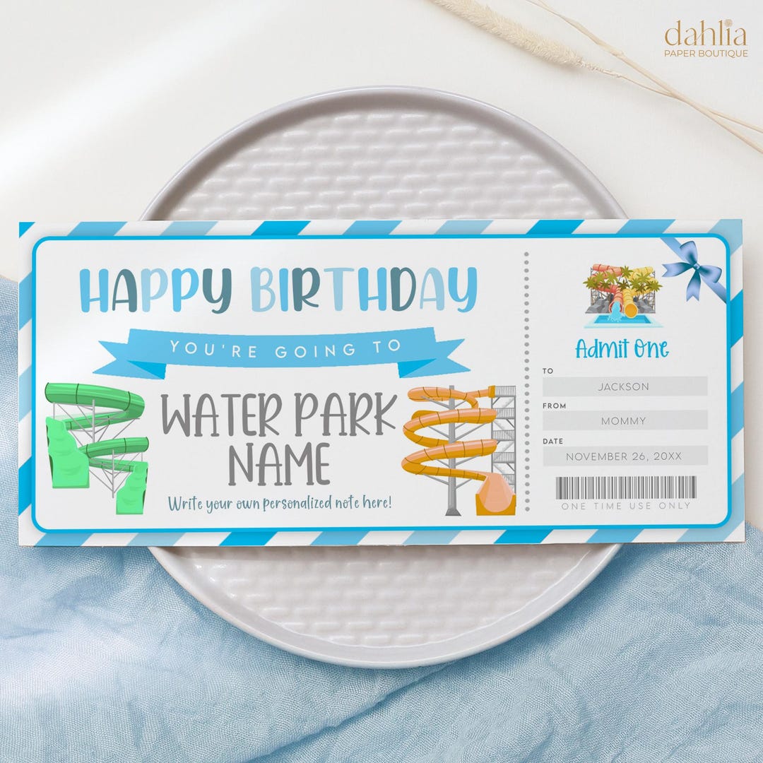 Water Park Gift Voucher, Editable Birthday Surprise Waterpark Visit ...