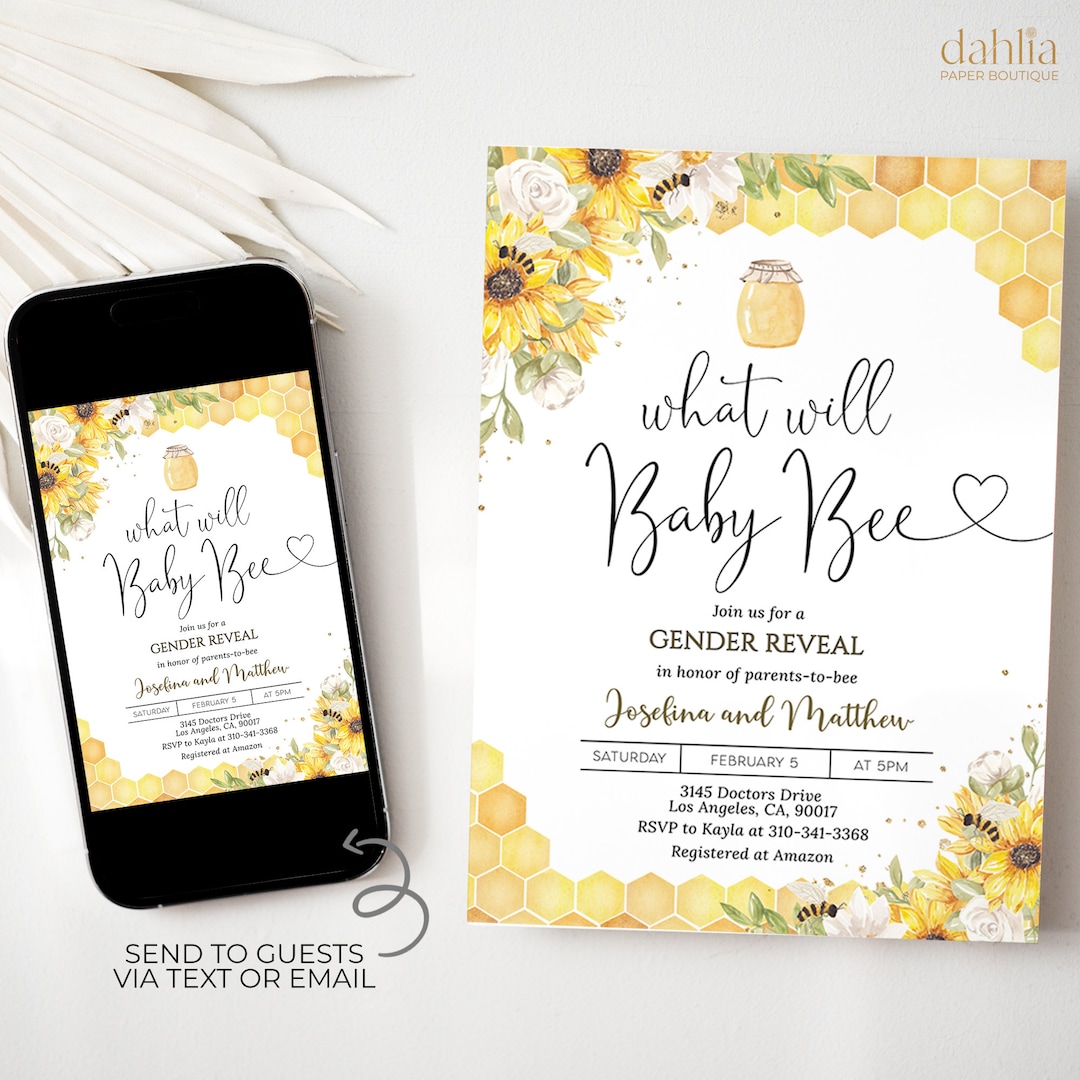 Bee Gender Reveal Invitation, Editable What Will Baby Bee Invite ...