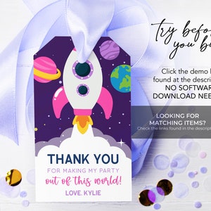 EDITABLE Space Birthday Thank You for Coming Gift Tag, Galaxy Party ...