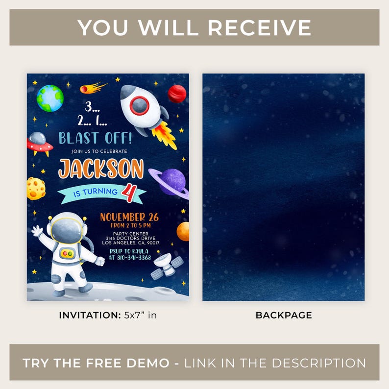 EDITABLE Space Birthday Party Invitation, Galaxy Party Invitation ...