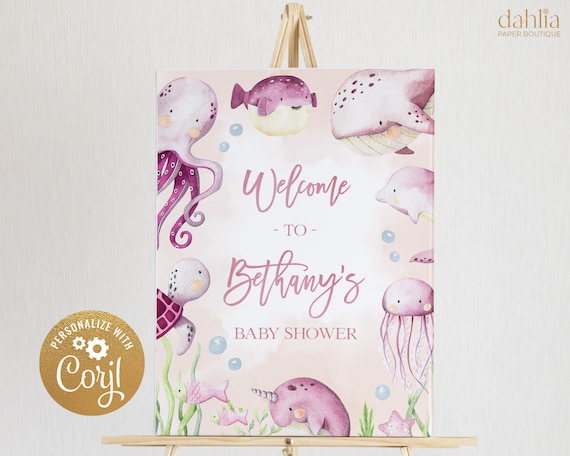 Under The Sea Baby Shower Welcome Sign, Editable Ocean Animals Party ...
