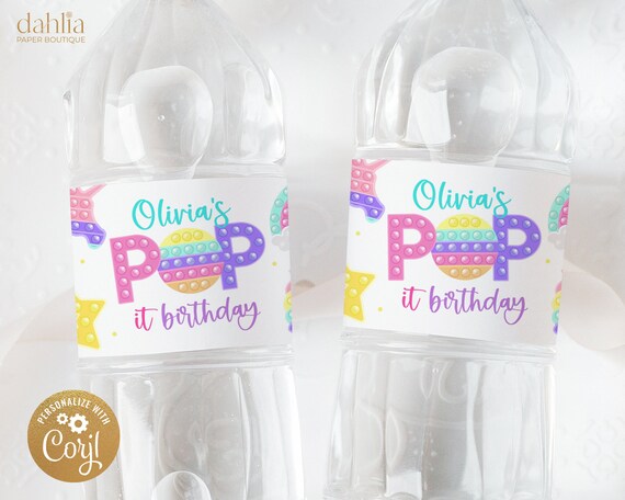 EDITABLE Pop It Water Bottle Label Template, Bottle Wrapper, Party ...