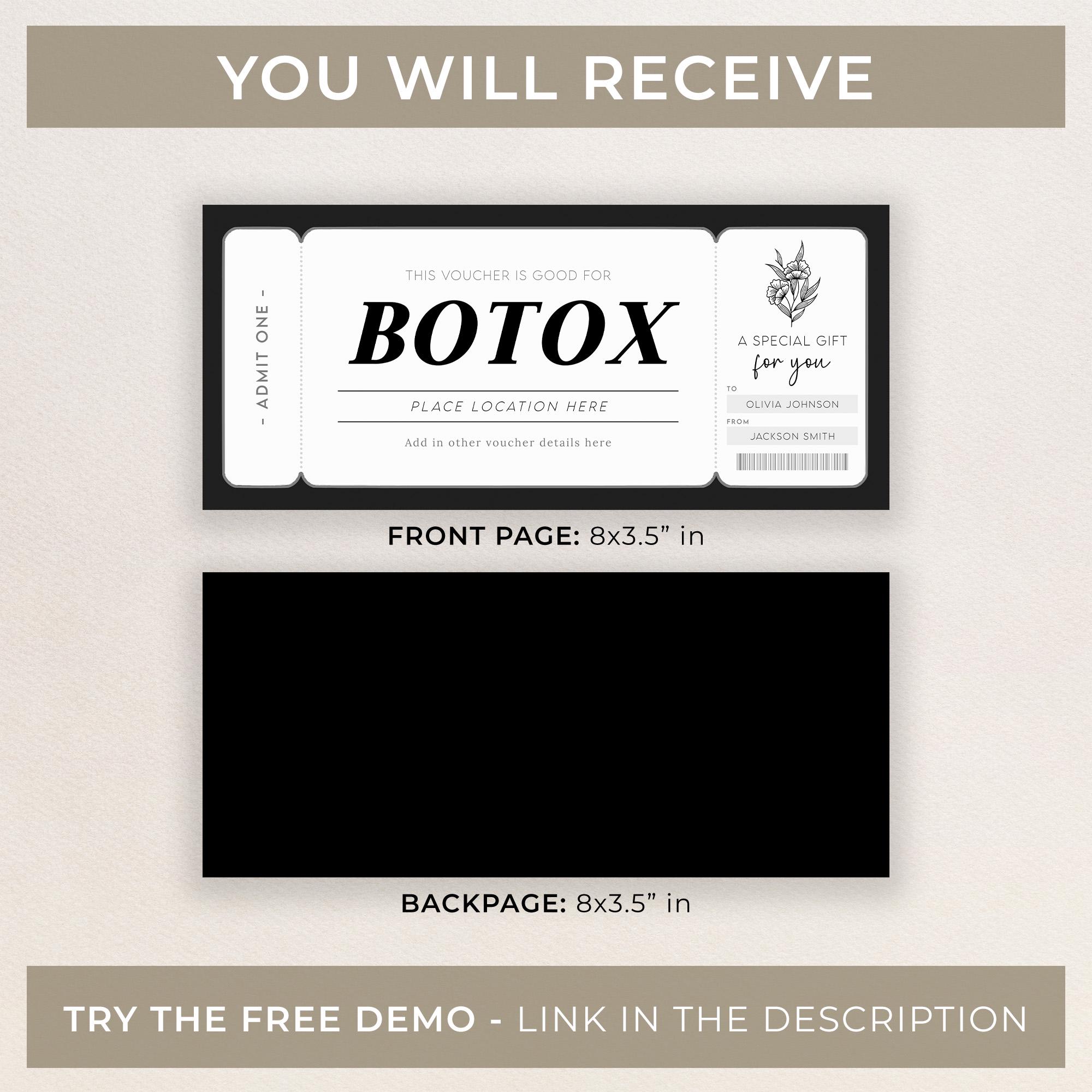 Botox Coupon Template, Editable Botox Gift Voucher, Botox Ticket Gift ...
