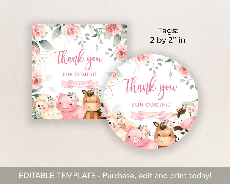 Farm Birthday Thank You for Coming Gift Tag EDITABLE Barn - Etsy