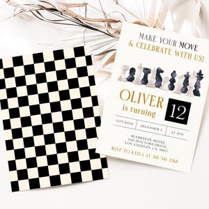 Black and White Chess Invitation, EDITABLE Chess Birthday Party Invite ...