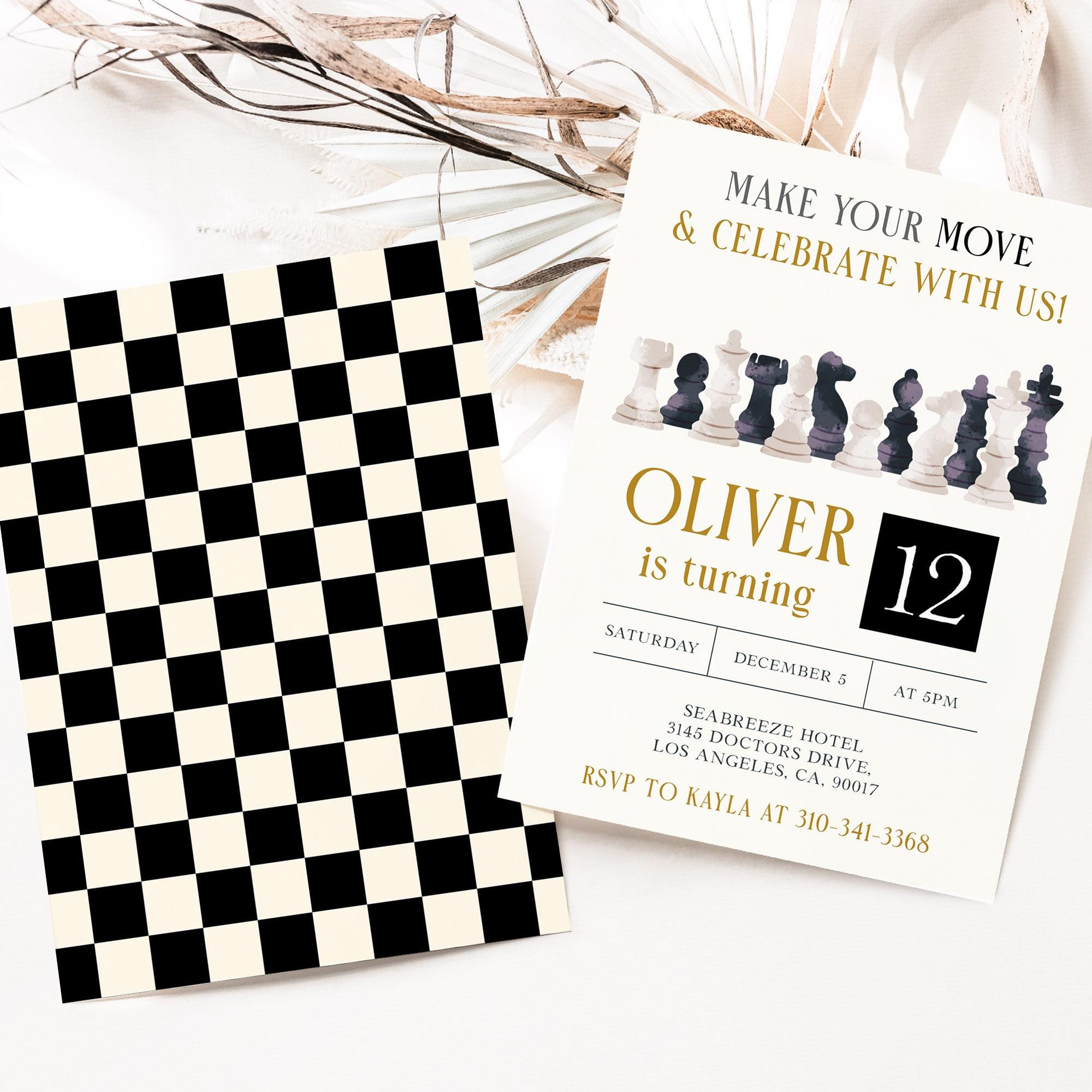 Black and White Chess Invitation, EDITABLE Chess Birthday Party Invite ...