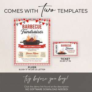 Editable BBQ Dinner Fundraiser Flyer Ticket, PTA PTO School Church ...