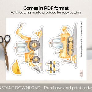 Construction Birthday Centerpiece Cake Topper, Watercolor Dump Trucks ...