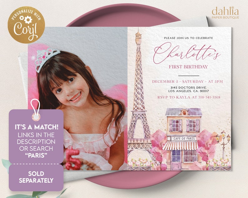 EDITABLE Paris First Birthday Custom Text Sign, Pink Parisian Cafe ...