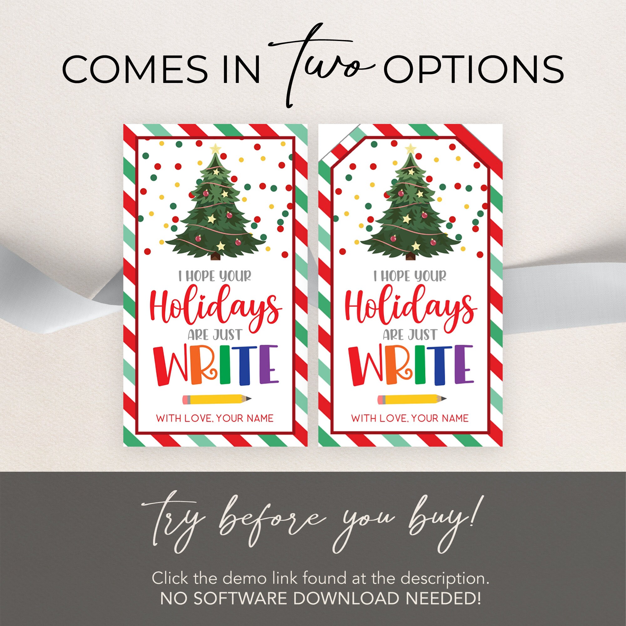 Christmas Pencil Gift Tag, Just Write Holiday Pencil Tag, Classroom ...