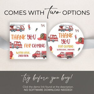 Emergency Vehicles Thank You Gift Tag, EDITABLE Firefighter Birthday ...