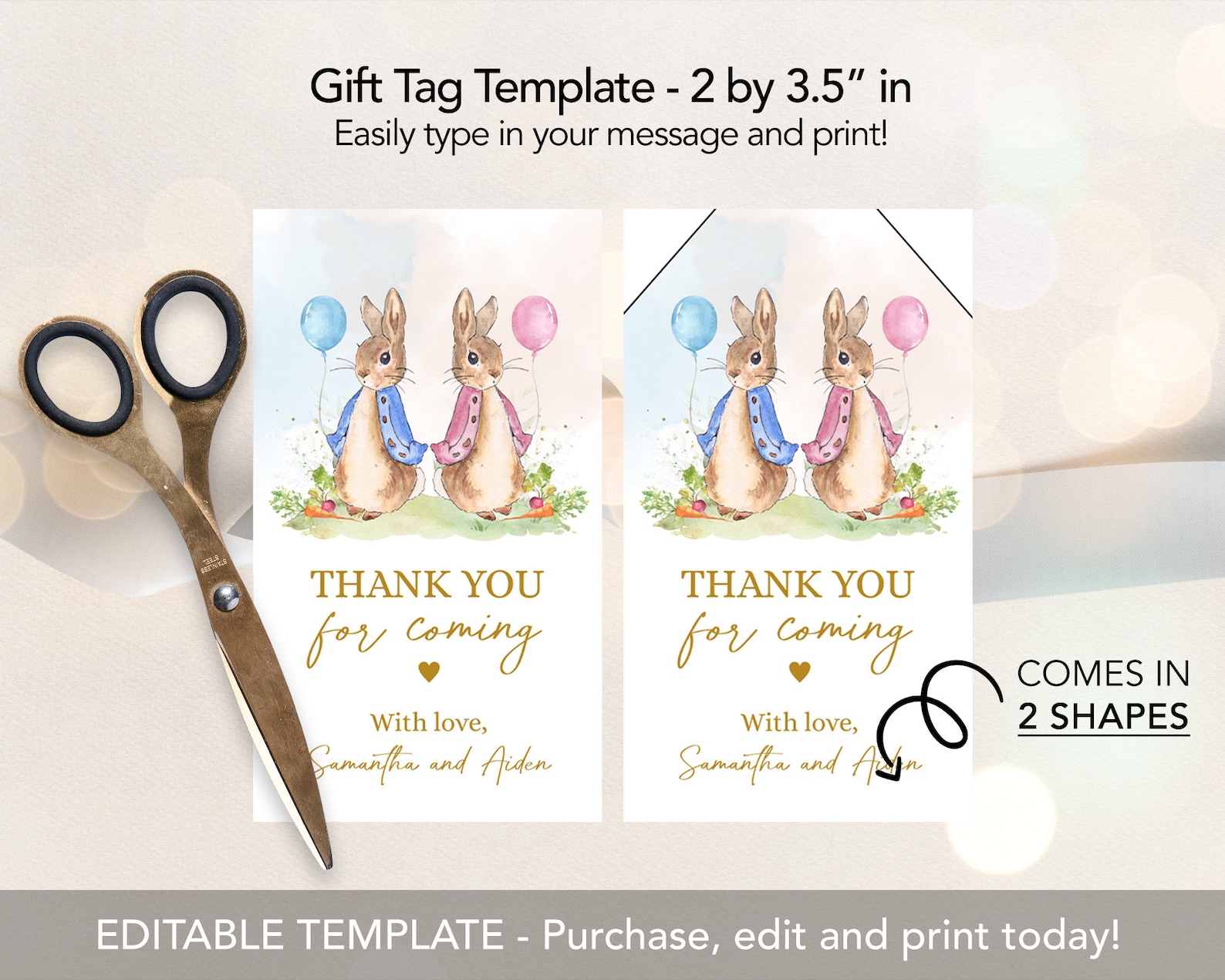 Peter Rabbit Gift Tag, EDITABLE Thank You for Coming Favor Tag, Flopsy ...