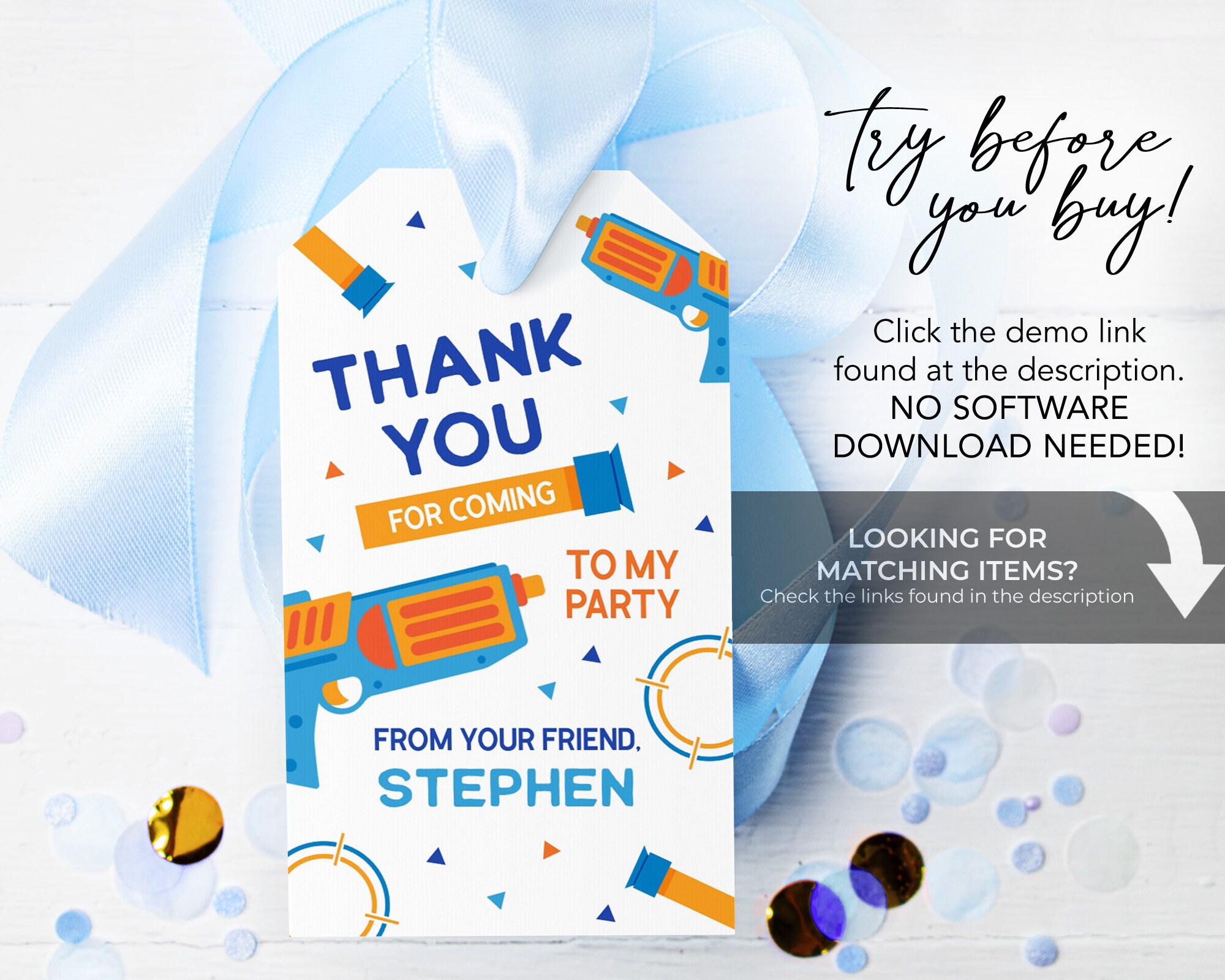 EDITABLE Dart Gun Birthday Gift Tag Dart War Party Favor - Etsy