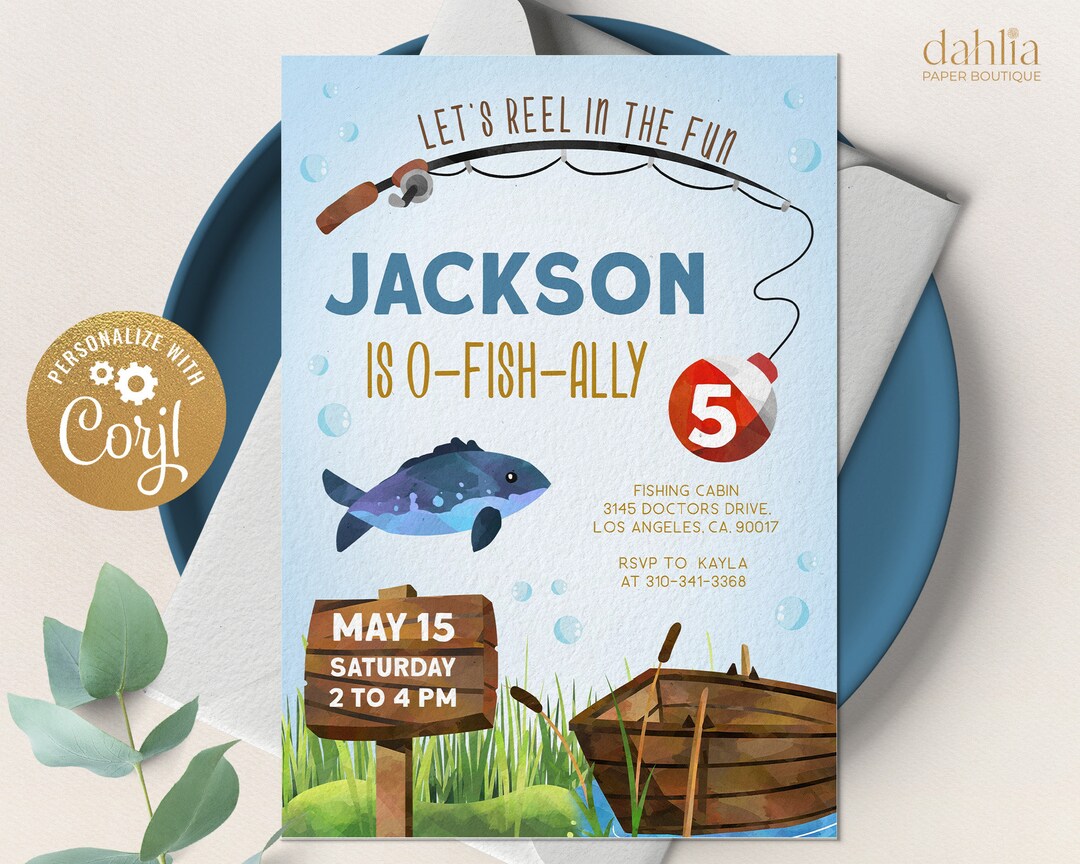 Fishing Birthday Invitation EDITABLE Outdoor Lake Party - Etsy