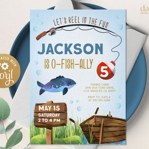 Fishing Birthday Invitation, EDITABLE Outdoor Lake Party Invite ...