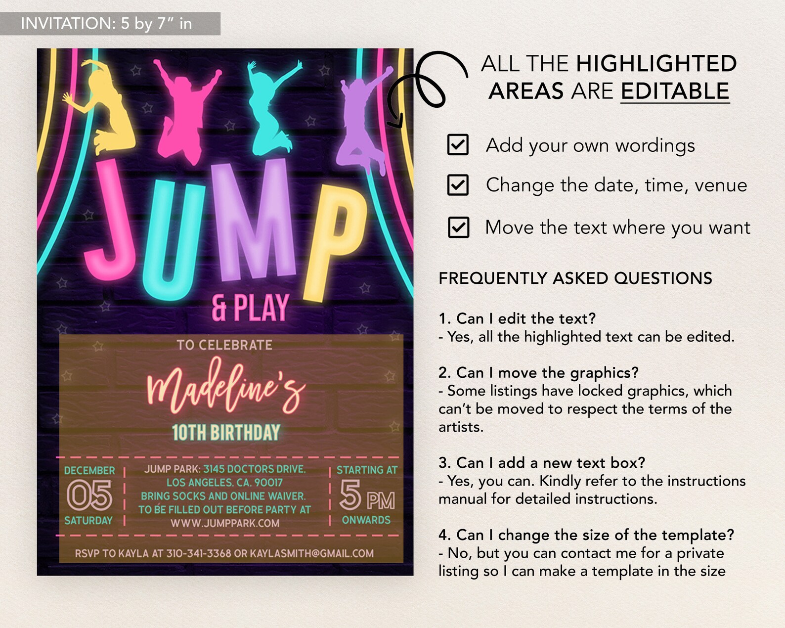 Neon Jump Invitation Editable Jump Birthday Invite - Etsy