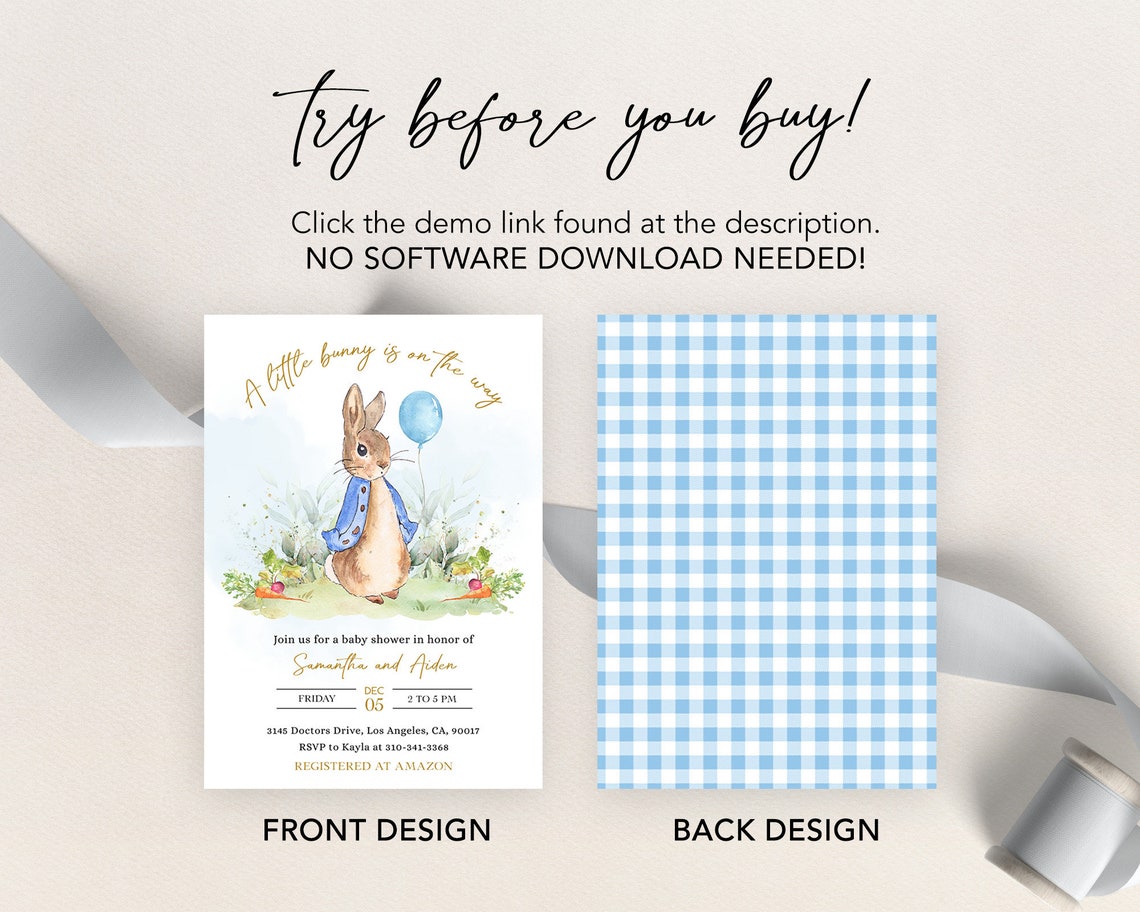 Peter Rabbit Baby Shower Invitation Template Set EDITABLE - Etsy