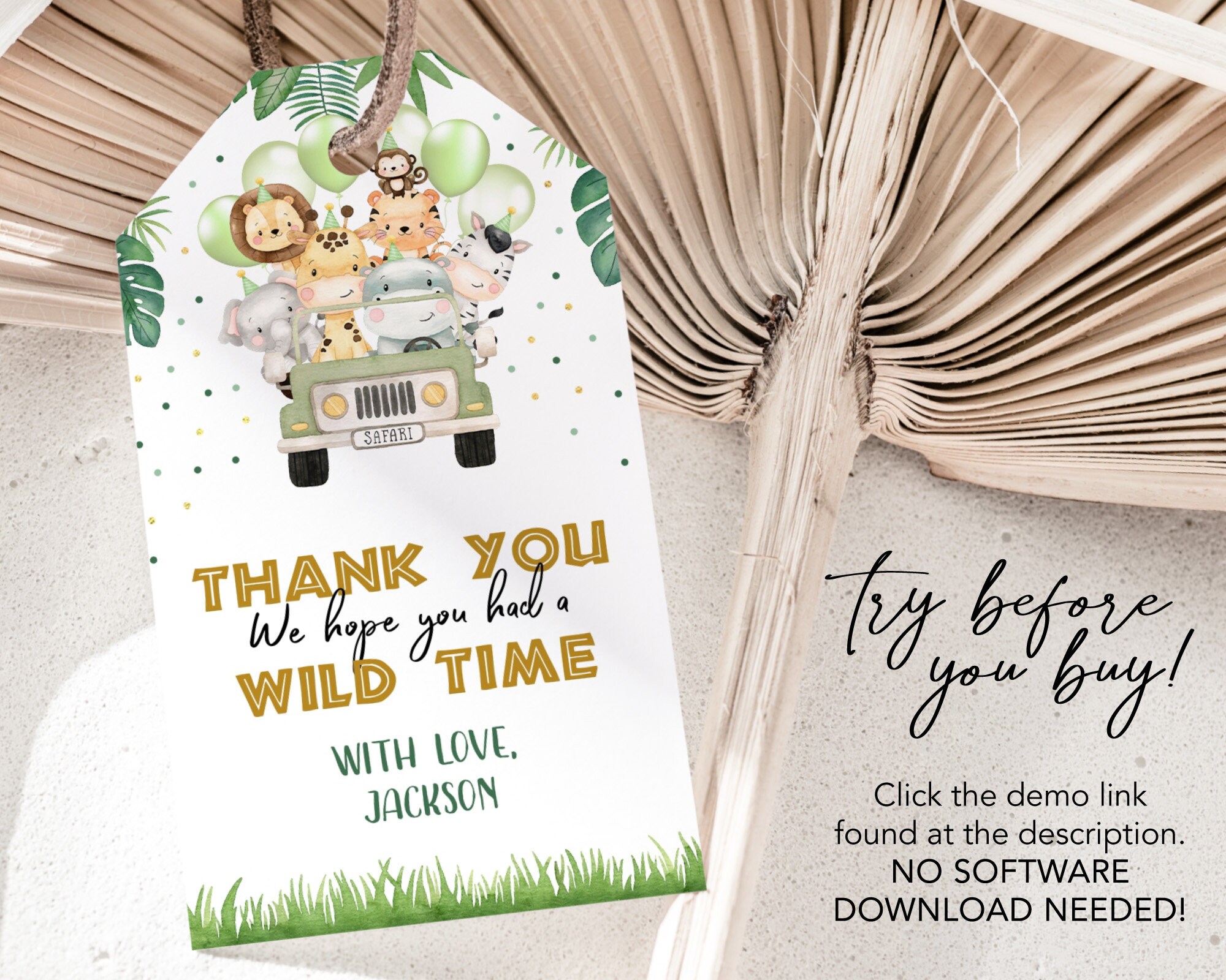 EDITABLE Wild One Birthday Thank You for Coming Gift Tag, Safari ...