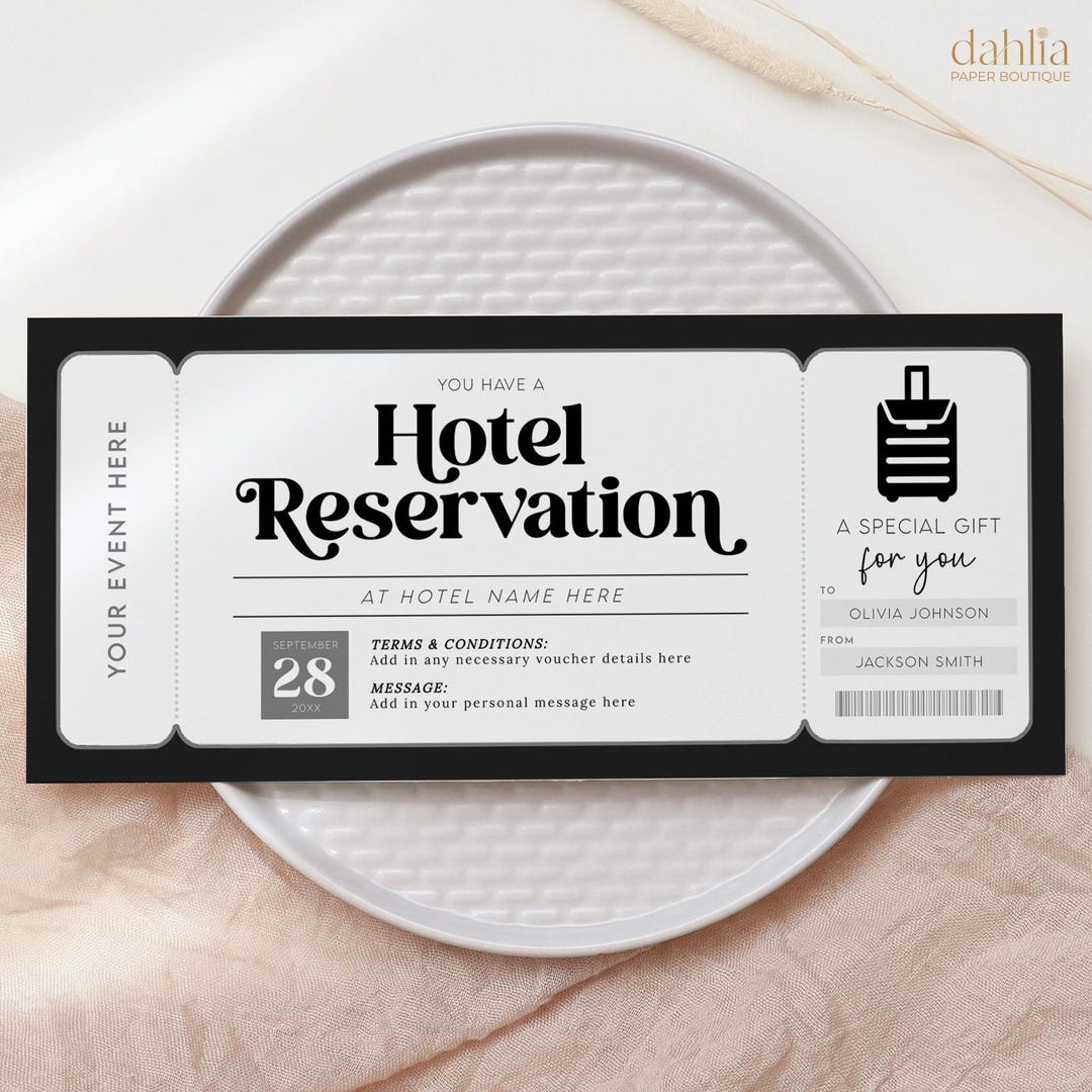 Hotel Reservation Gift Voucher, Editable Hotel Stay Ticket Template ...