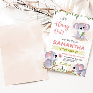 Koala Birthday Invitation, EDITABLE Cute Koala Bear Party Invite ...