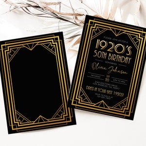 Editable 1920s Art Deco Birthday Invitation, 30th 40th 50th Birthday ...