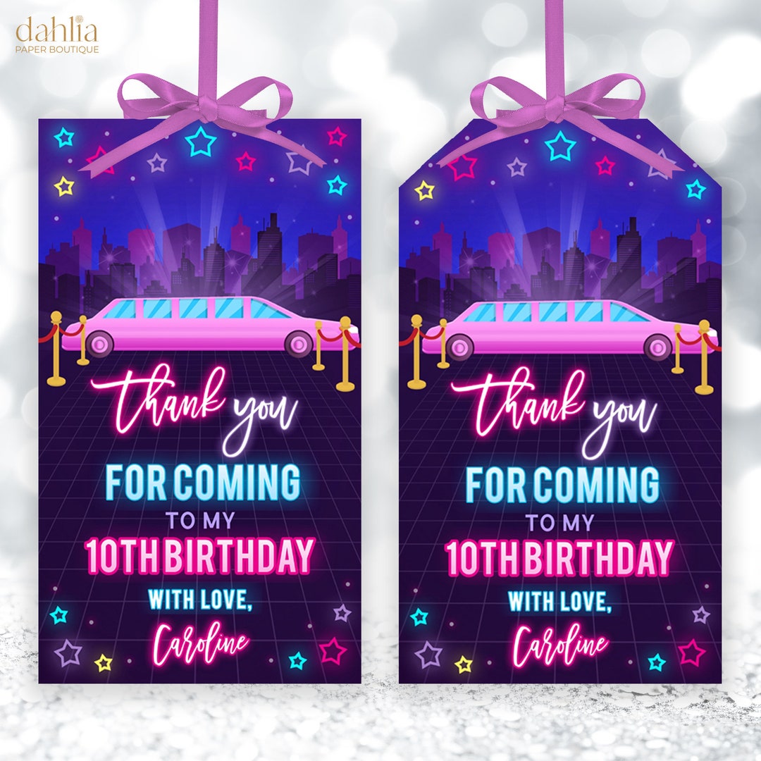 Thank You for Coming Gift Tag, EDITABLE Pink VIP Limousine Birthday ...