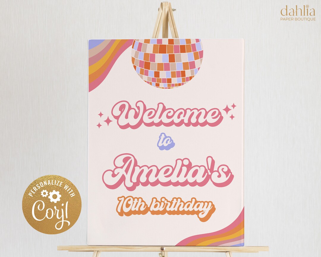 Disco Party Birthday Welcome Sign, Editable Retro Groovy Banner, Boho ...